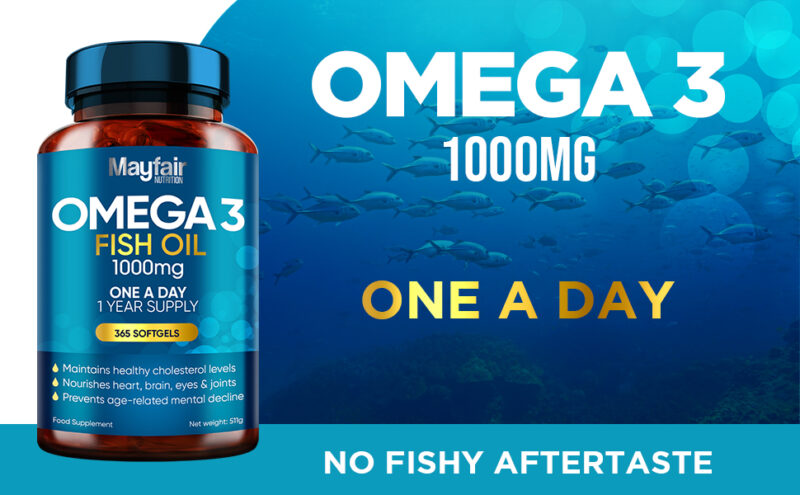 Omega 3 1000mg Capsules – 365 Fish Oil Tablets with EPA & DHA (Supports ...