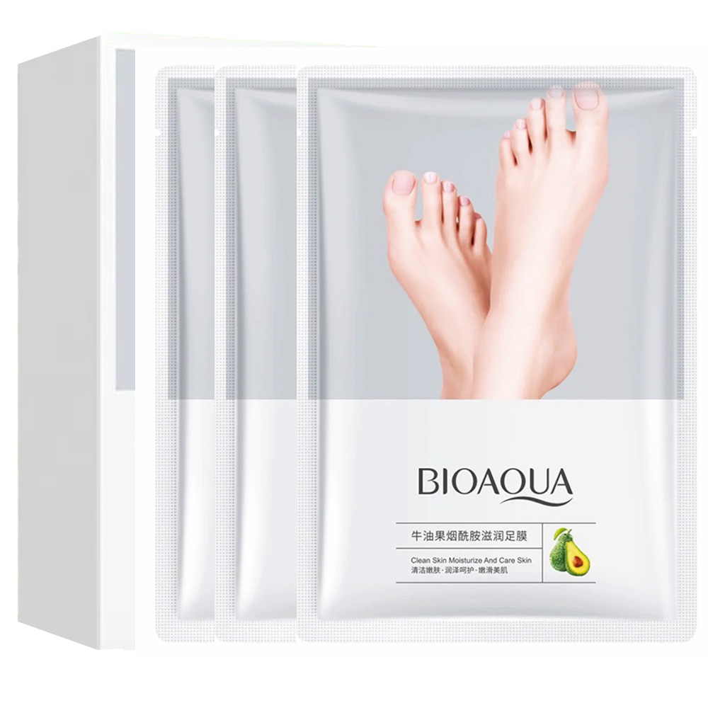BIOAQUA Foot Mask Sheet 3 Pair Set (Avocado Niacinamide Moisturizing ...
